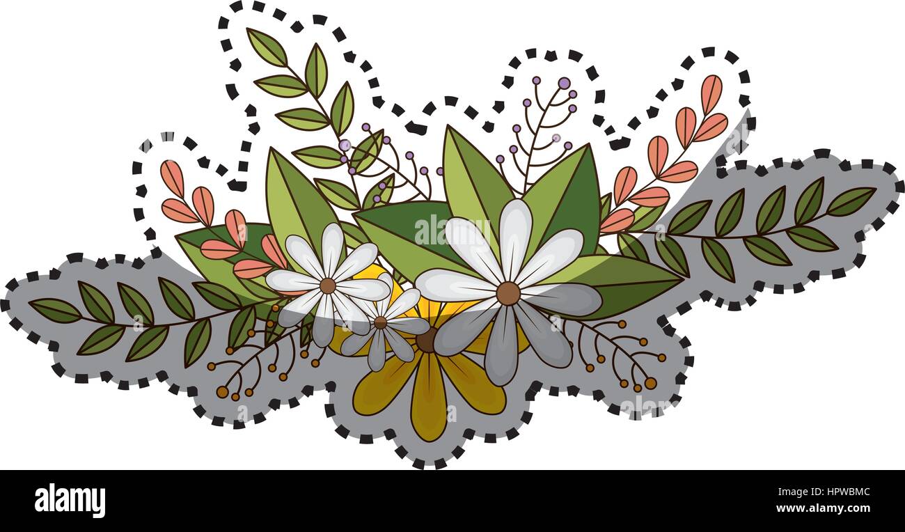 sticker of flowers crown with floral design and leaves Stock Vector ...