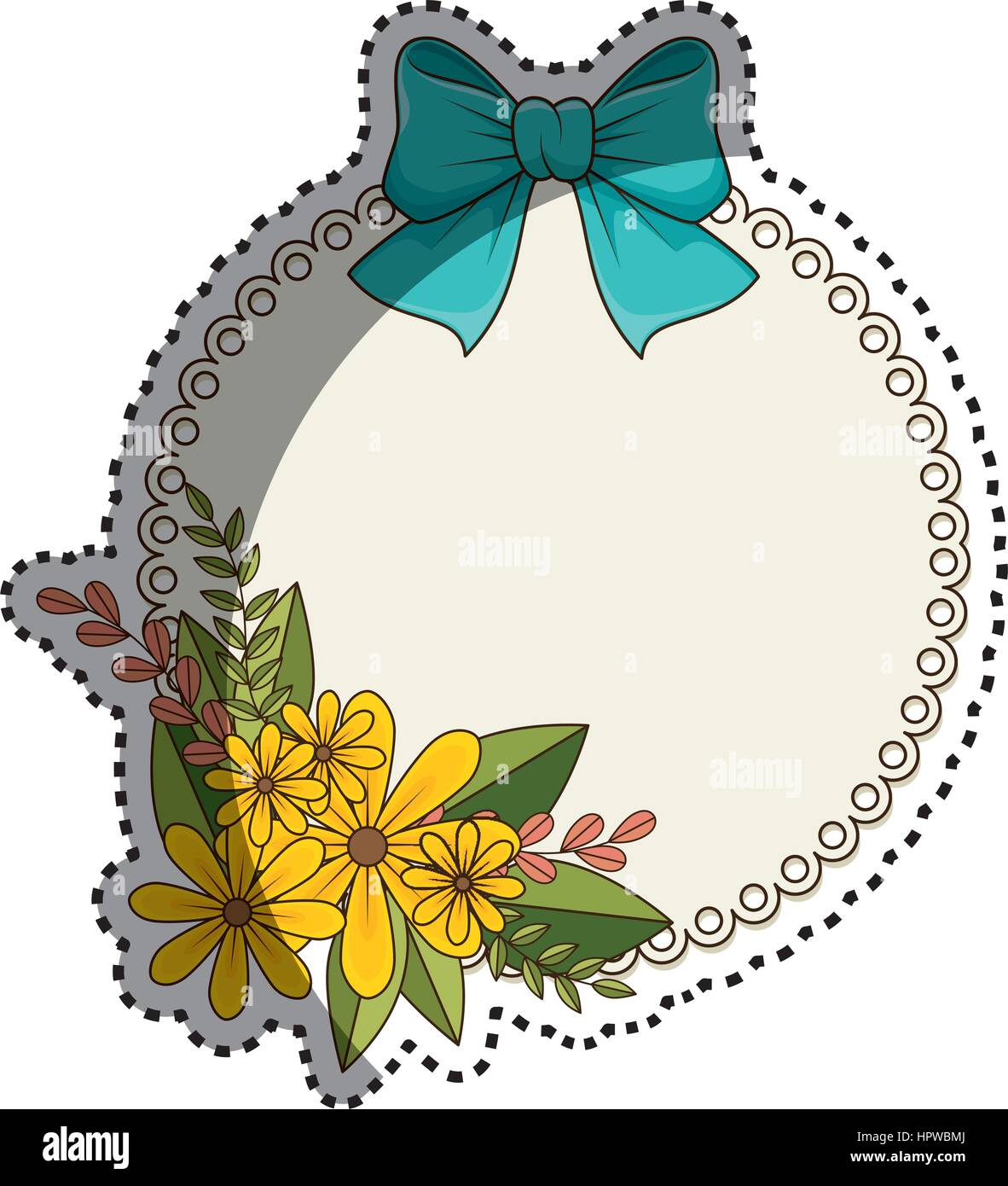 sticker circular border with floral bouquet and blue ribbon Stock ...