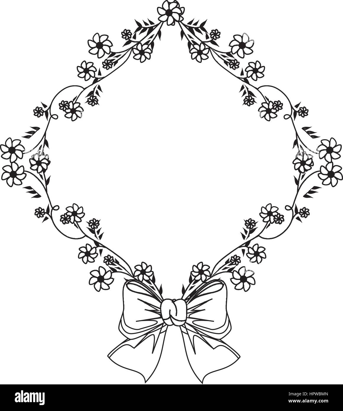 monochrome contour with diamond frame with creepers and flowers and ...