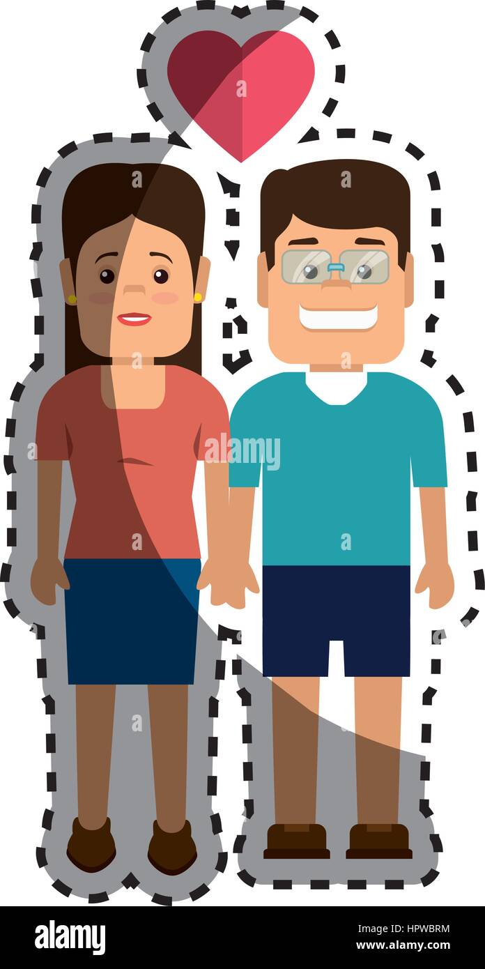 sticker color silhouette with couple thinking in love Stock Vector ...