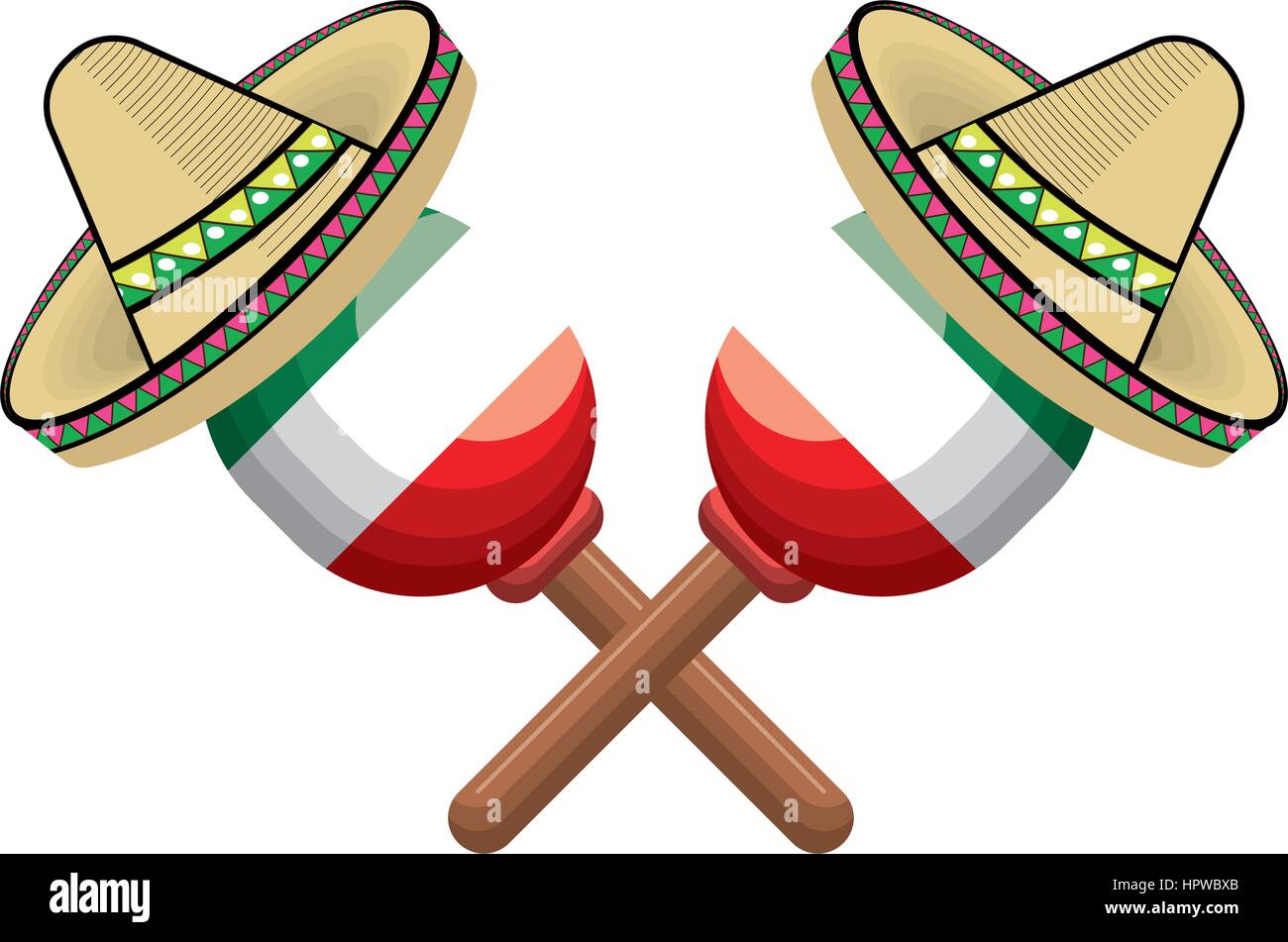 pair mexican maraca instrument with traditional hat Stock Vector Image ...