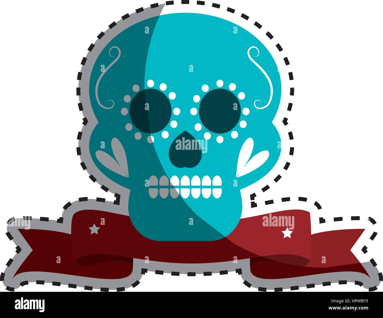 sticker decorative ornamental sugar skull with ribbon Stock Vector ...