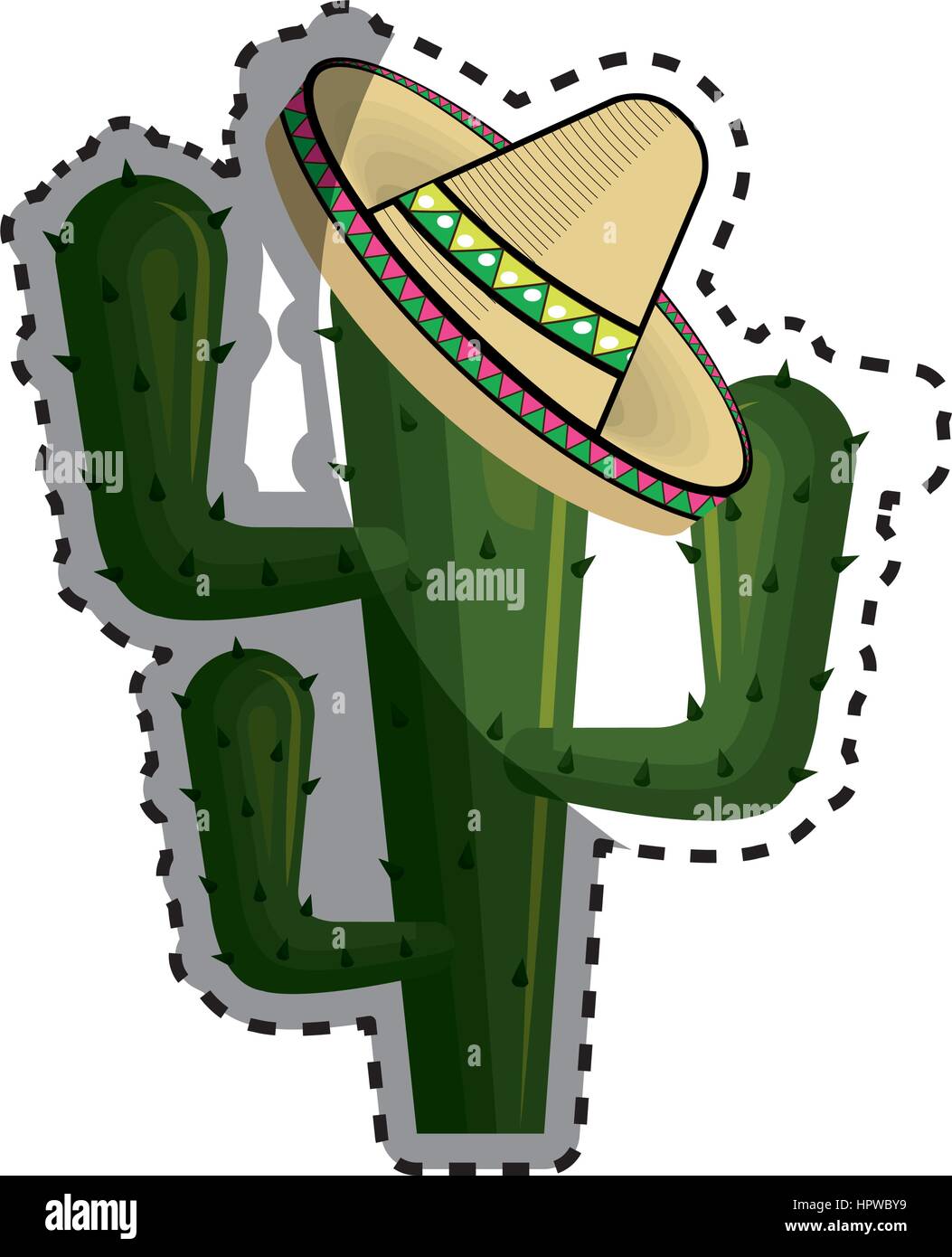sticker cactus with mexican hat with thorns Stock Vector Image & Art ...