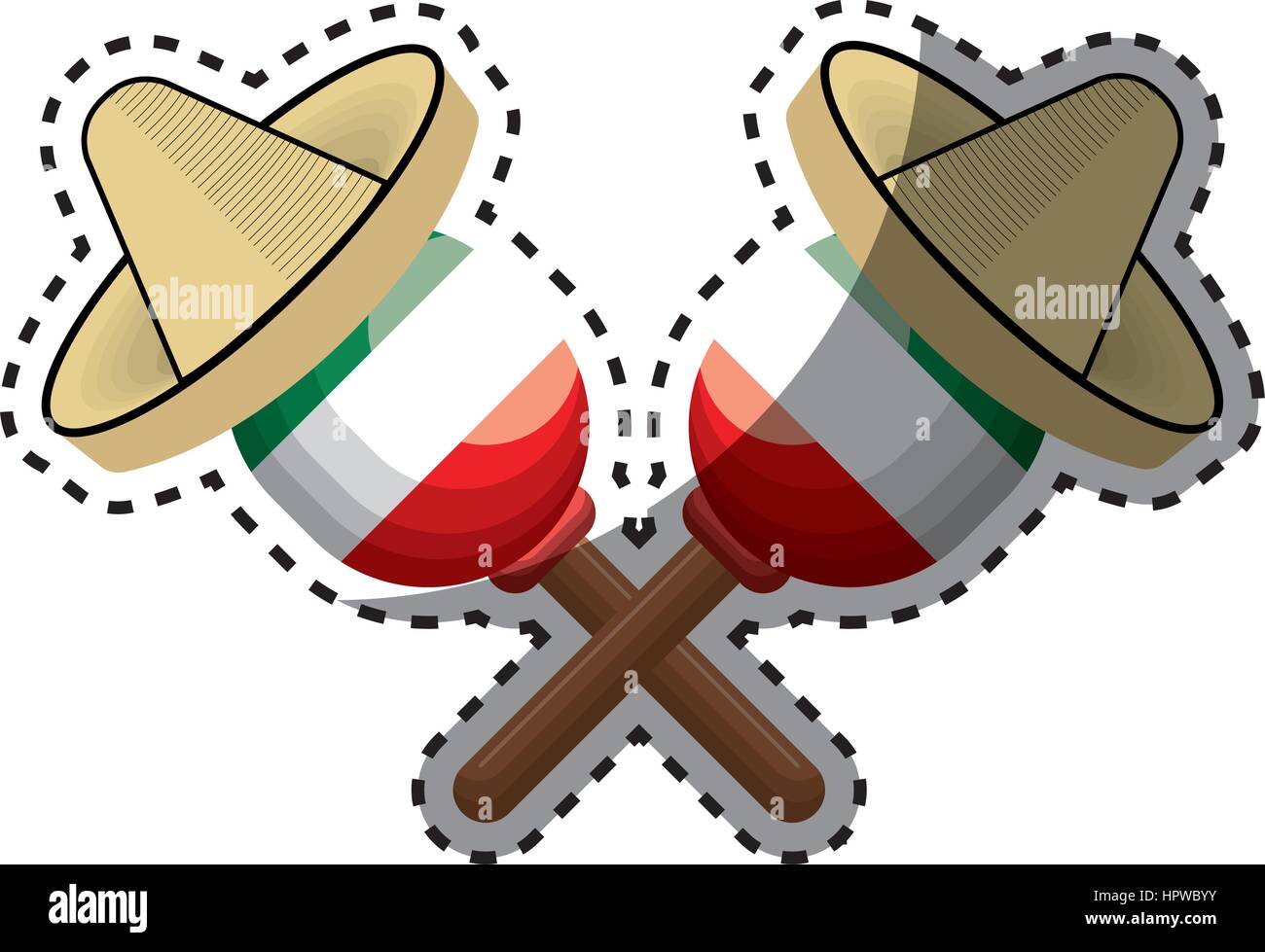 sticker pair mexican maraca instrument with traditional hat Stock ...