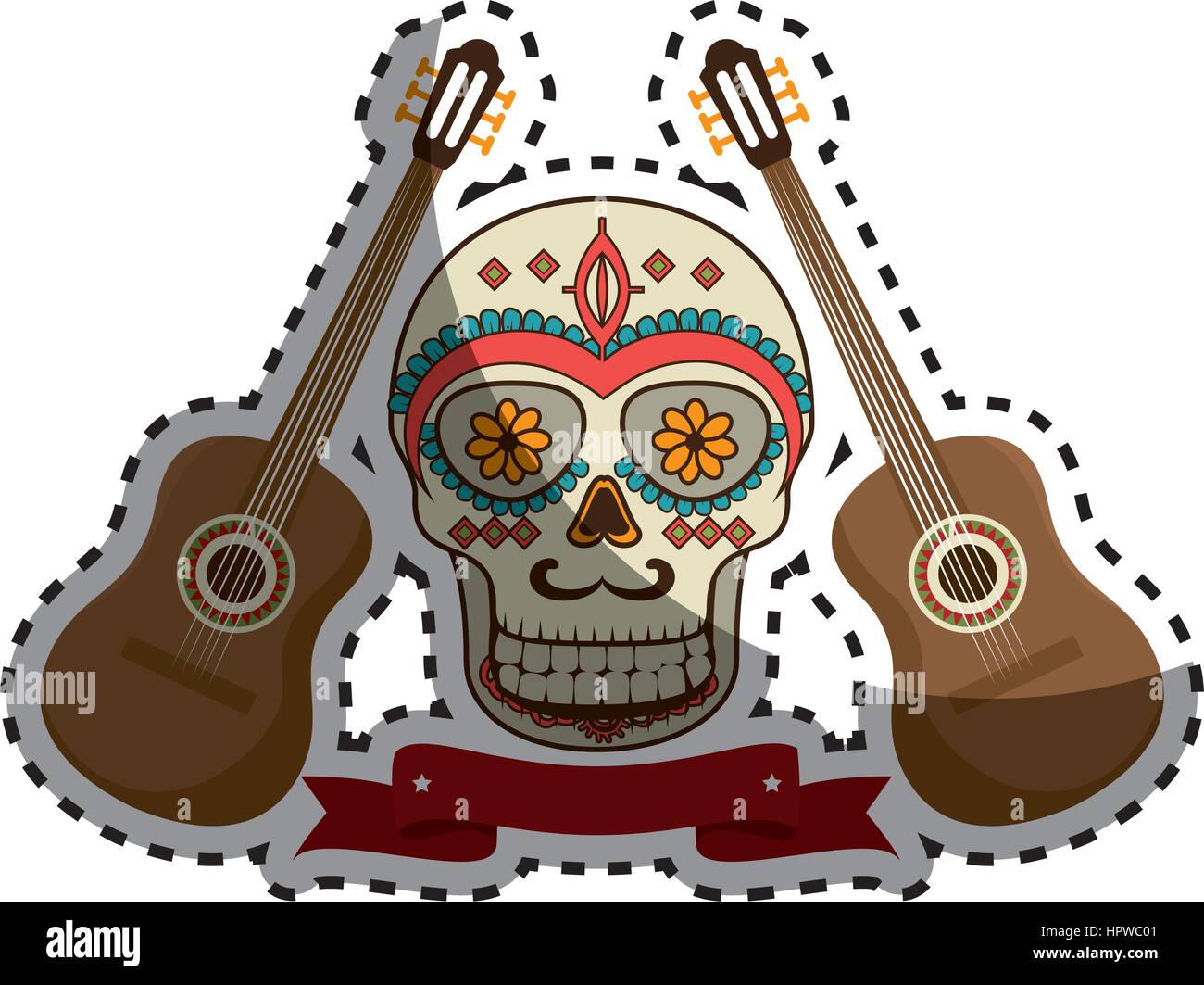 sticker pair acoustic guitar musical with decorative ornamental sugar ...