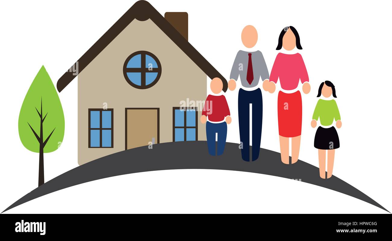 color pictogram of house with family Stock Vector Image & Art - Alamy