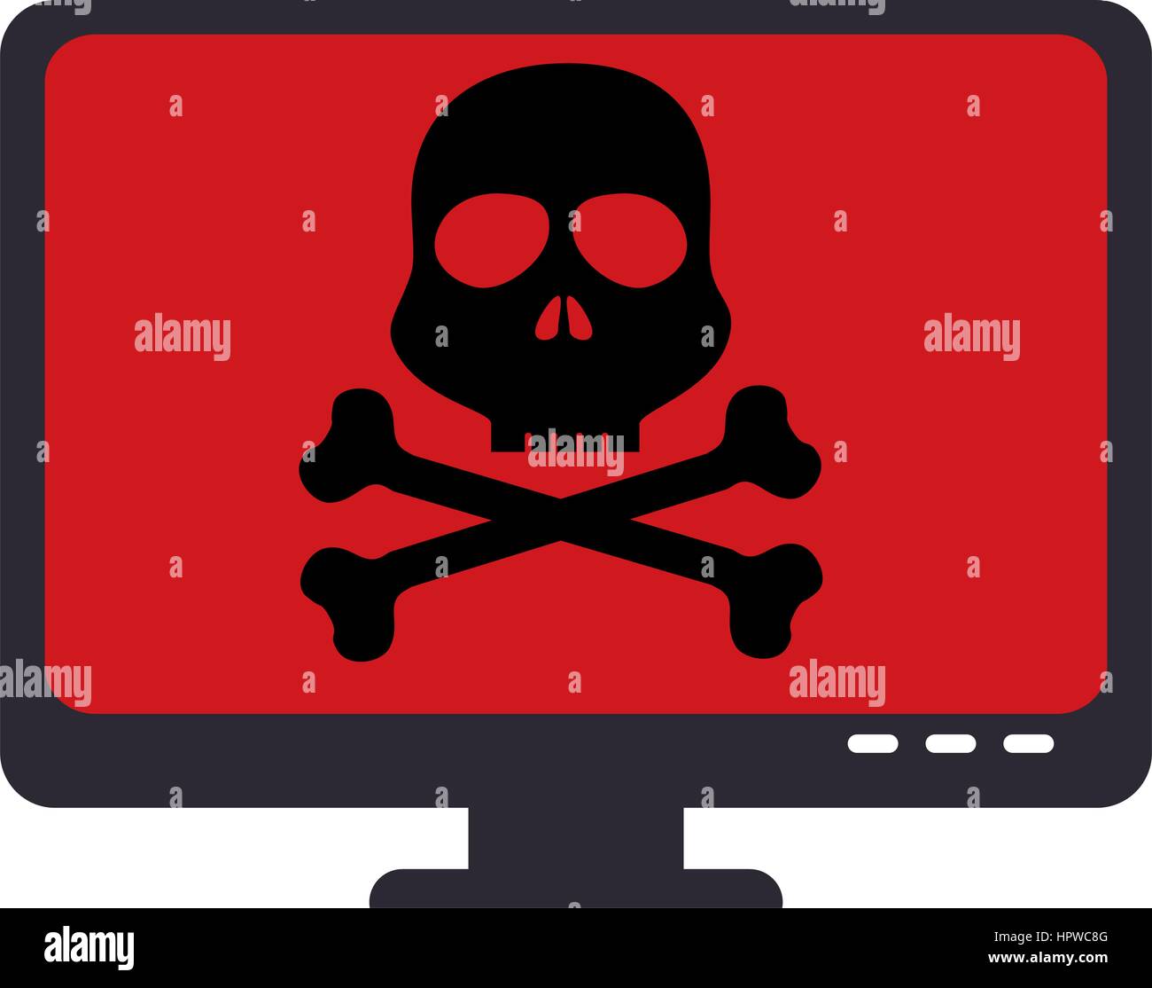 color silhouette of lcd monitor with virus skull and bones on screen ...