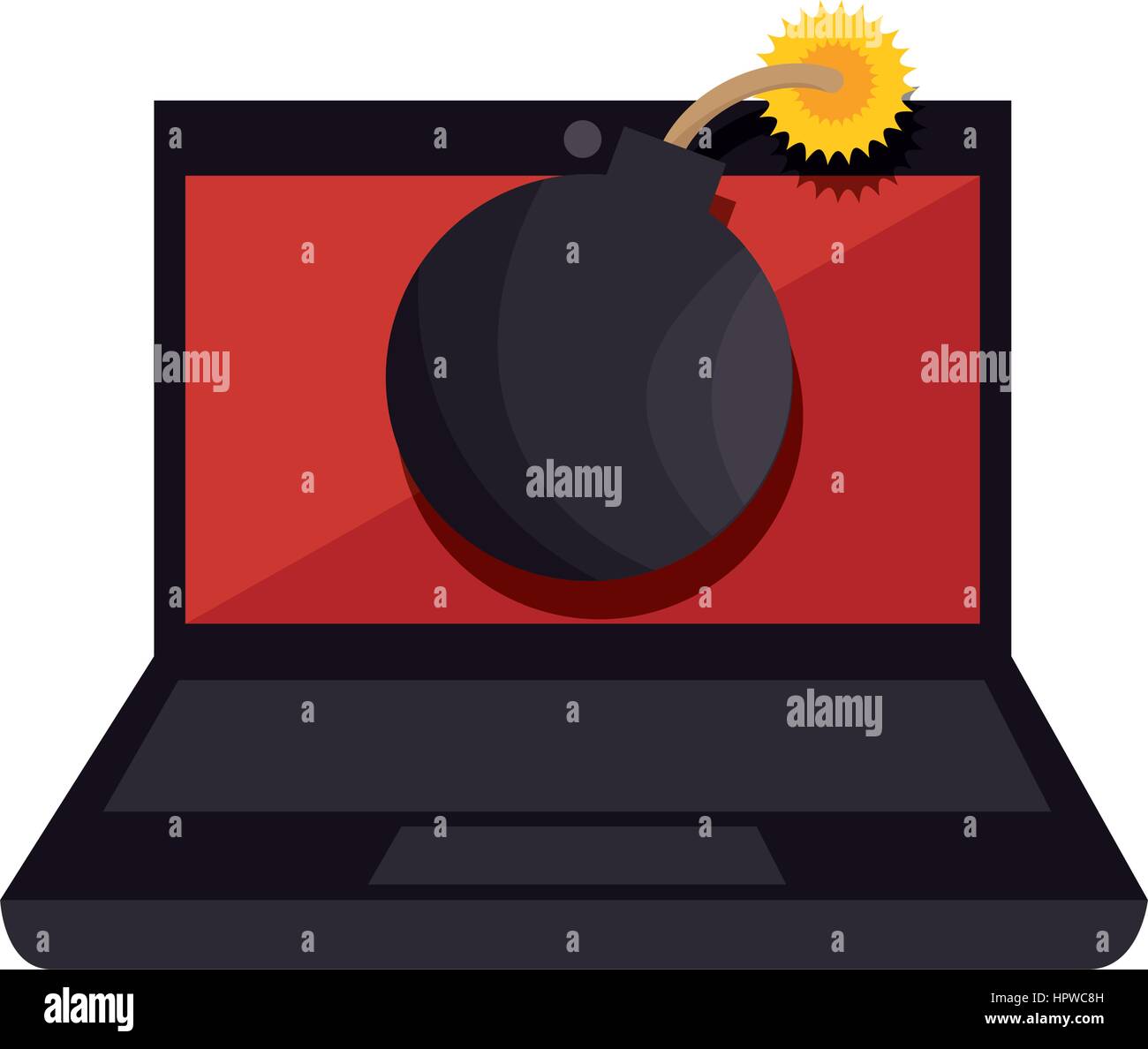 color silhouette of laptop computer with virus bomb on screen Stock ...