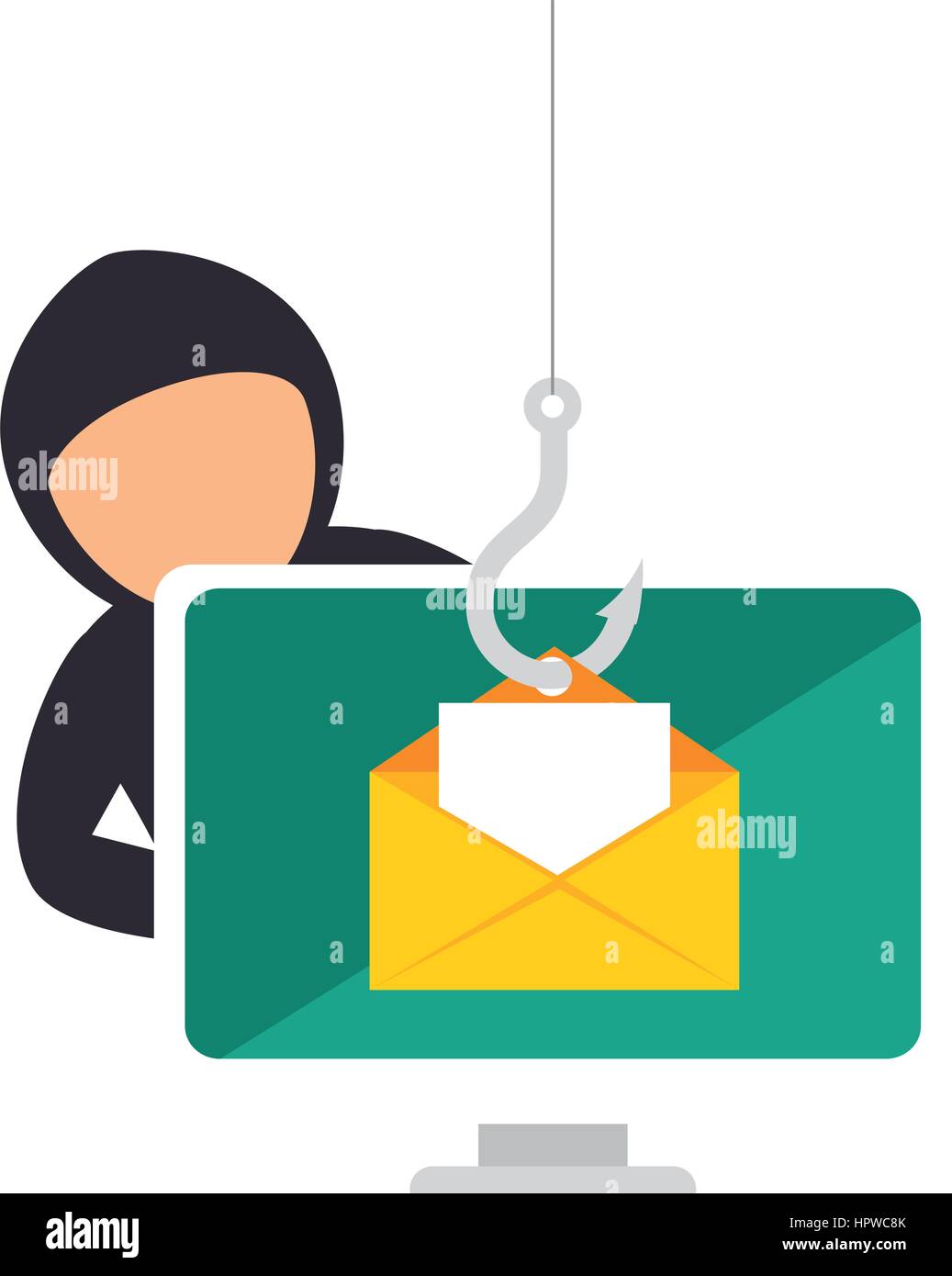 color silhouette with hacker stealing mail information Stock Vector ...