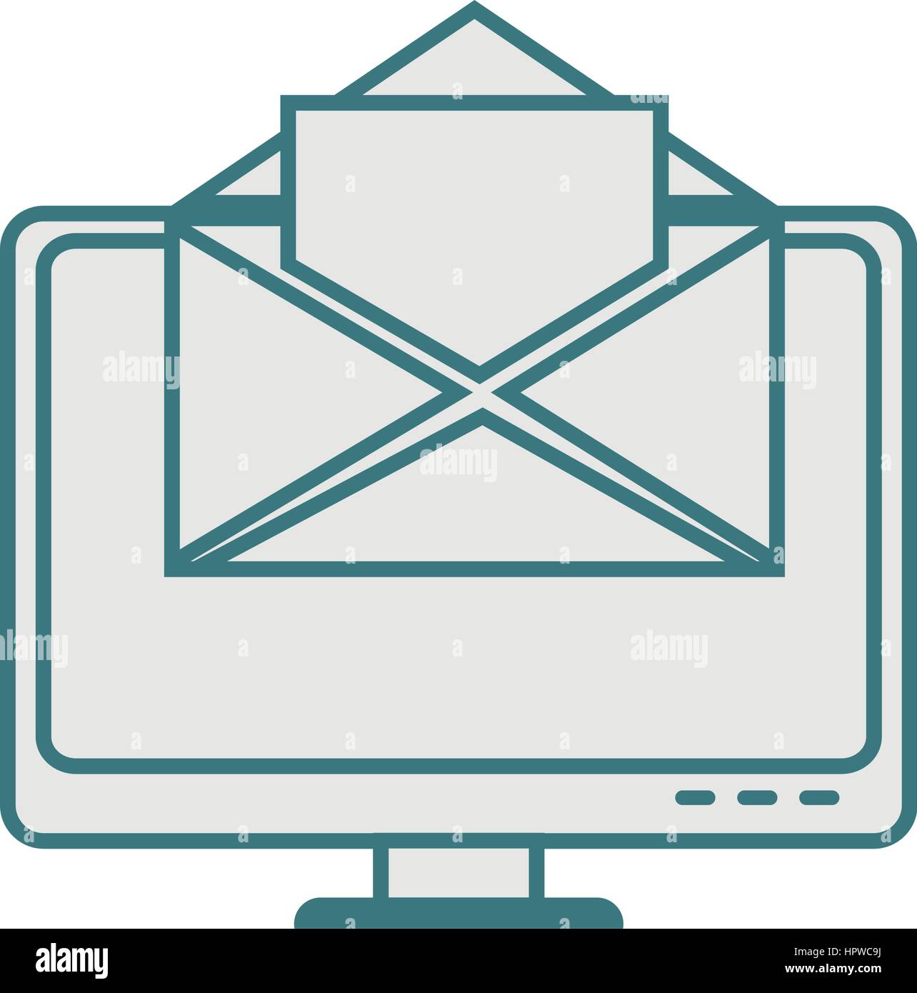 monochrome contour with lcd monitor and envelope mail on screen Stock ...