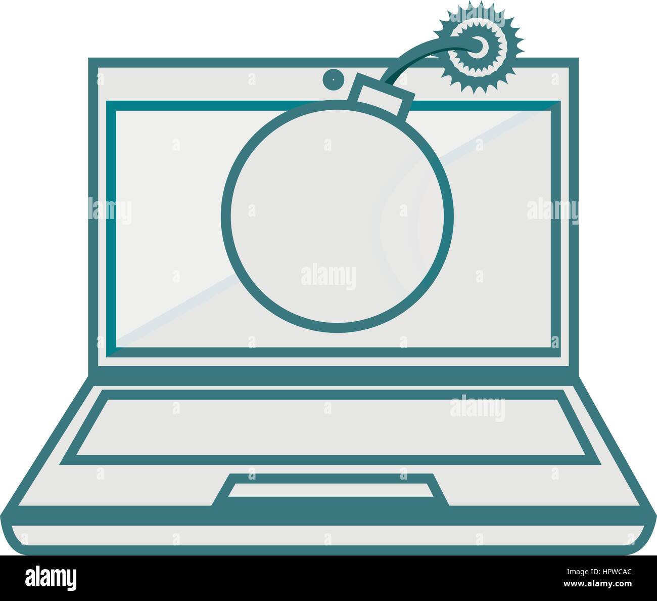 monochrome contour of laptop computer with virus bomb on screen Stock ...