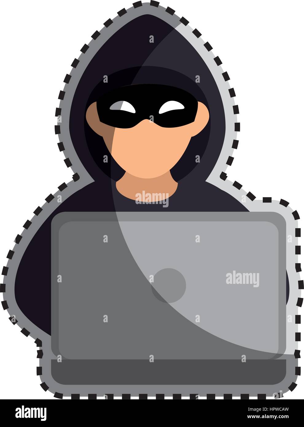 sticker color silhouette with hacker and laptop Stock Vector Image ...