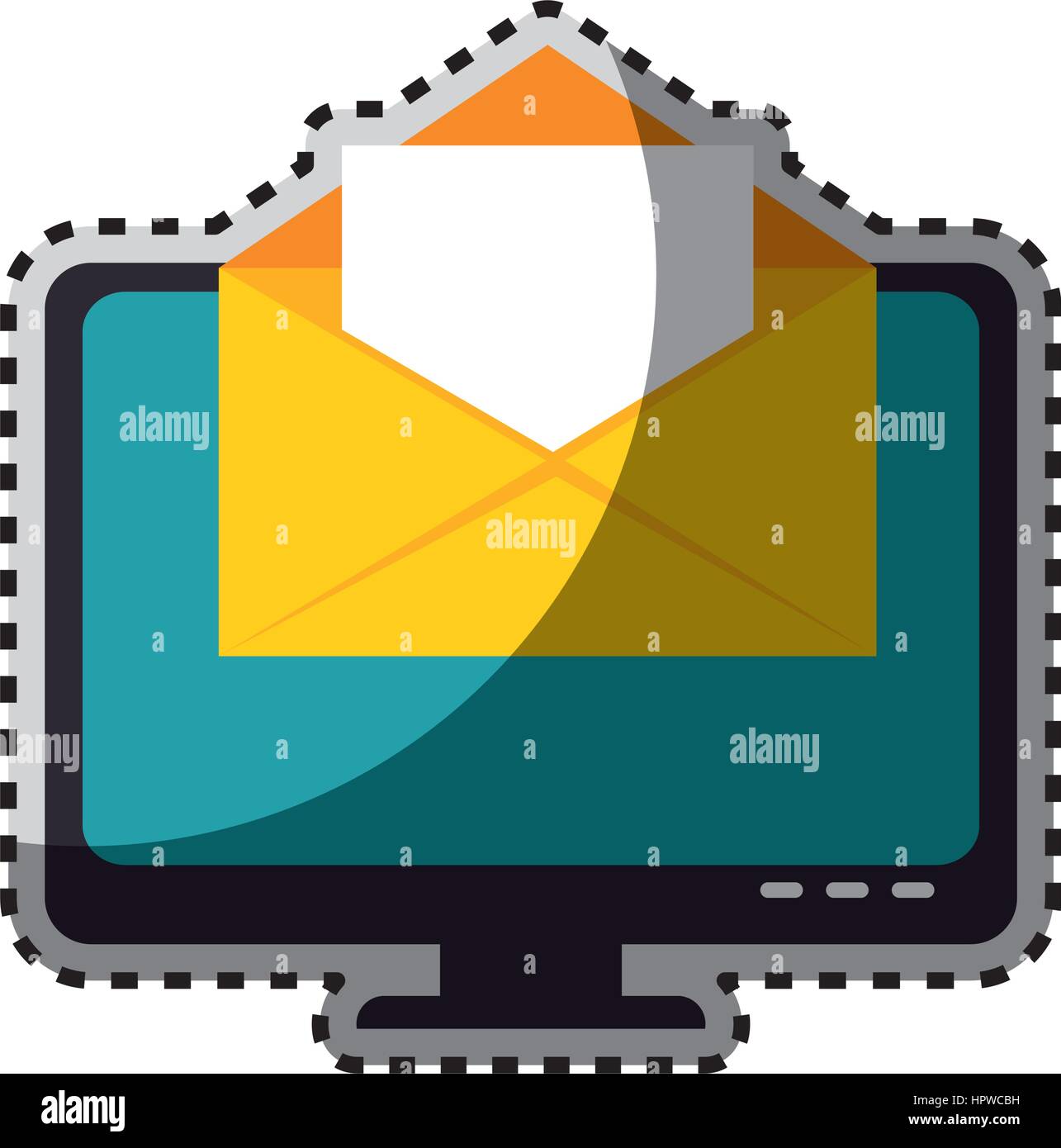 sticker color silhouette with lcd monitor and envelope mail on screen ...