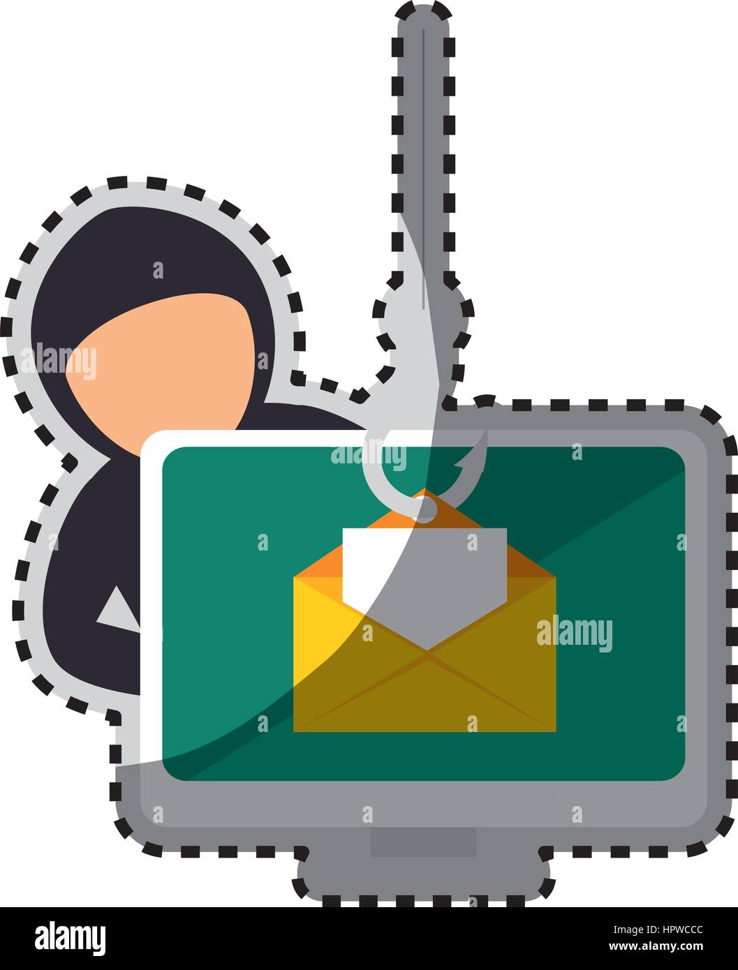 sticker color silhouette with hacker stealing mail information Stock ...