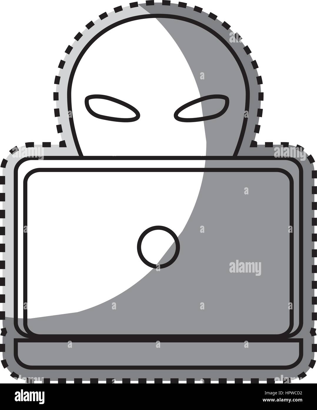 monochrome contour sticker with criminal hacker and laptop Stock Vector ...