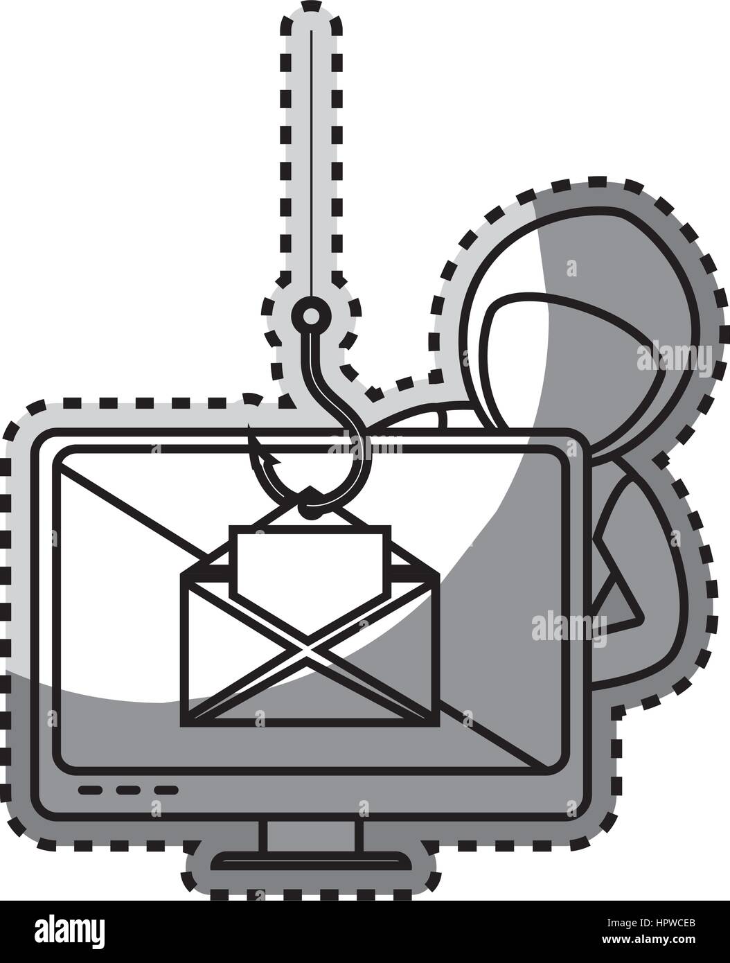 monochrome contour sticker with hacker stealing mail information Stock ...