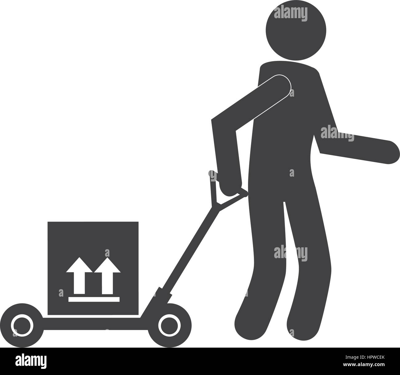 monochrome pictogram of man and hand truck and packages Stock Vector ...