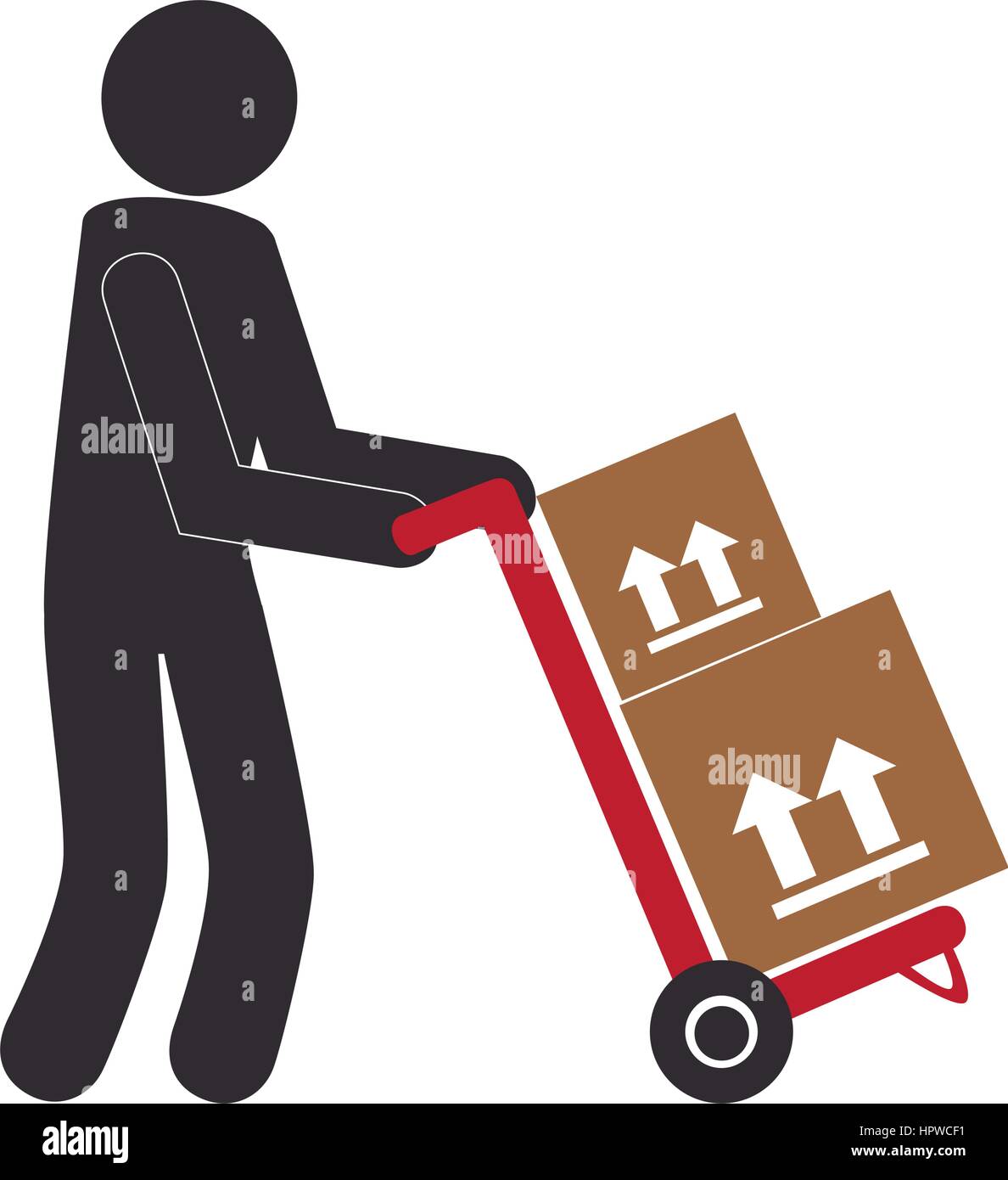 color pictogram with messenger and hand truck with boxes Stock Vector ...