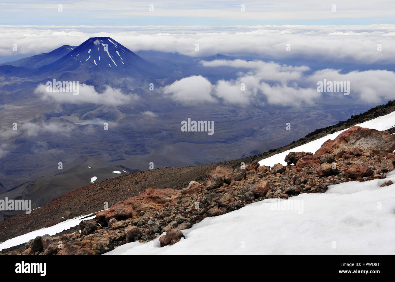 Alpine landscape on Mount Ruapehu, near Mount Ngaruhoe, Tongariro ...