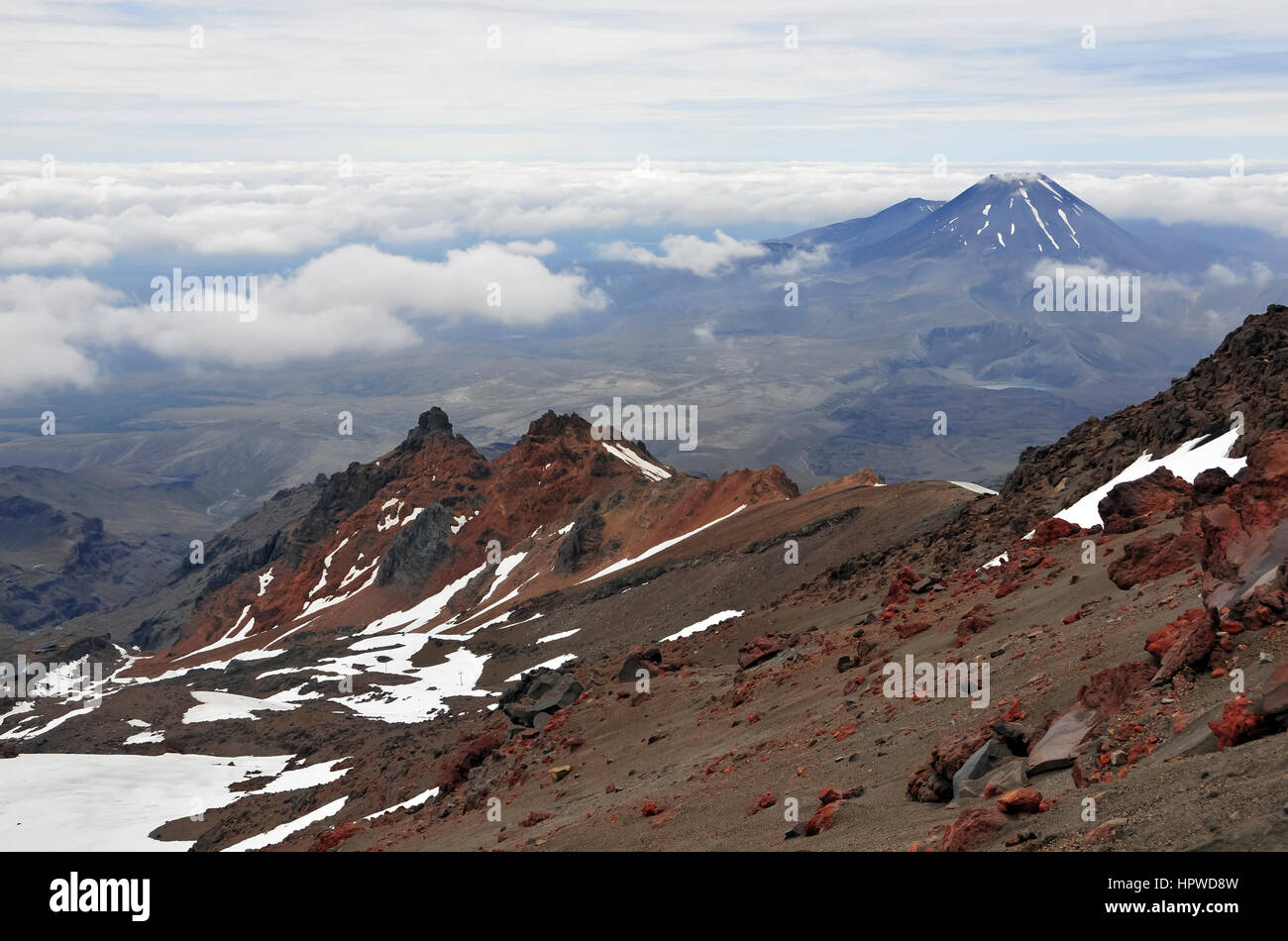 Alpine landscape on Mount Ruapehu, near Mount Ngaruhoe, Tongariro ...