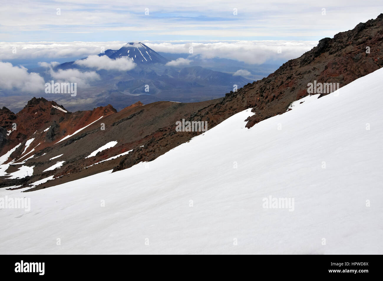 Alpine landscape on Mount Ruapehu, near Mount Ngaruhoe, Tongariro ...