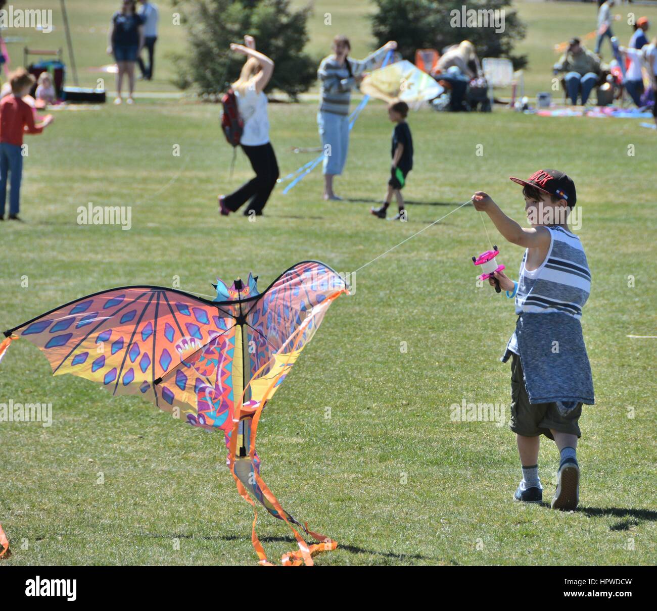 Children flying kites grass hi-res stock photography and images - Alamy