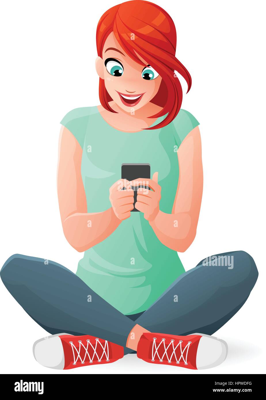 Young Woman Communicating With Her Mobile Phone Vector Illustra Stock