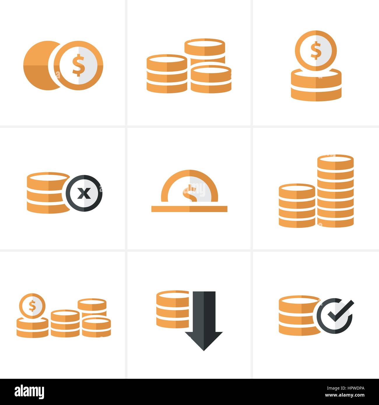 Flat icon Coins Icons Set, Vector Design black color Stock Vector Image ...