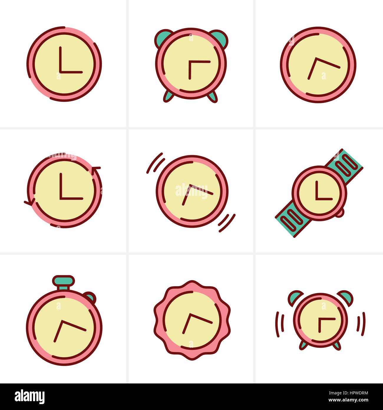 Time Clock Line Icons Set, Vector Design Stock Vector Image & Art - Alamy