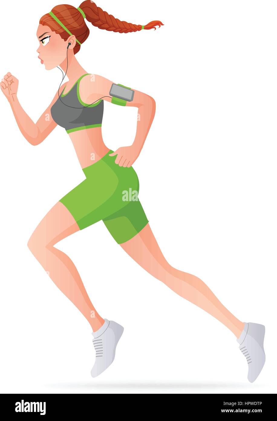 Young woman running. Cartoon vector illustration isolated on white ...