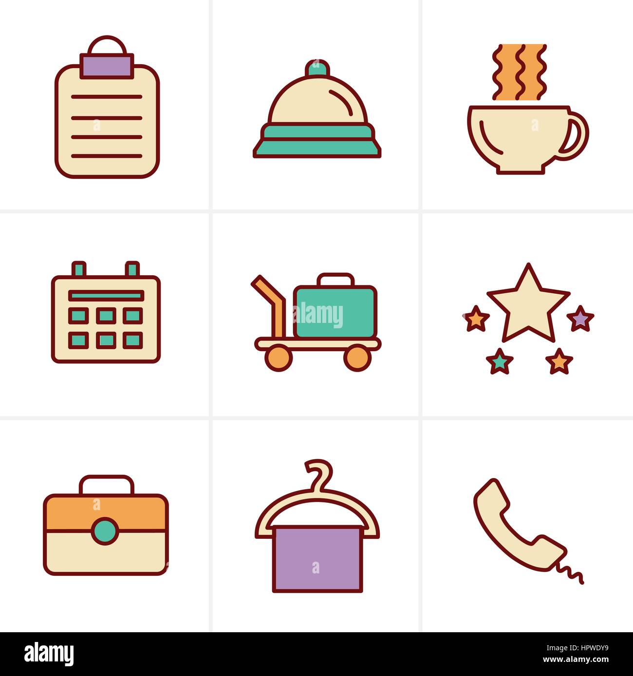 Icons Style Hotel and Hotel Services Icons with White Background Stock ...