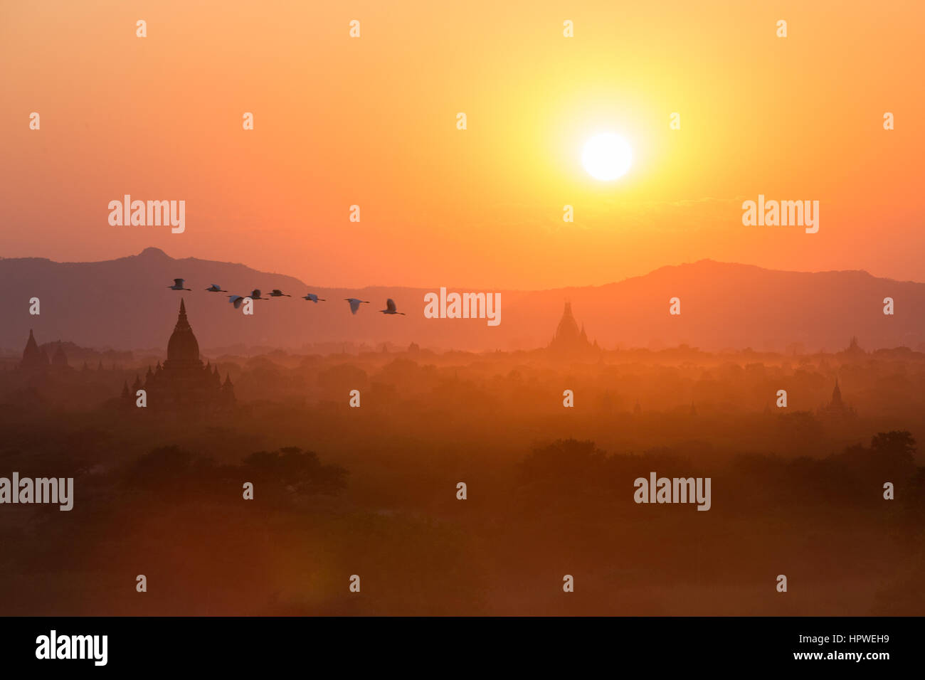 Sunrise and sunset in Bagan, Myanmar Stock Photo - Alamy