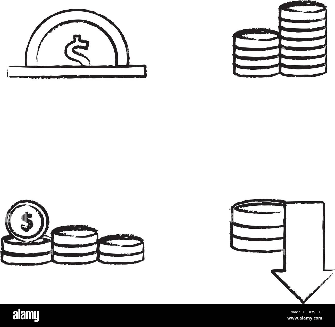 Vector Coins Icons Draw set Stock Vector Image & Art - Alamy