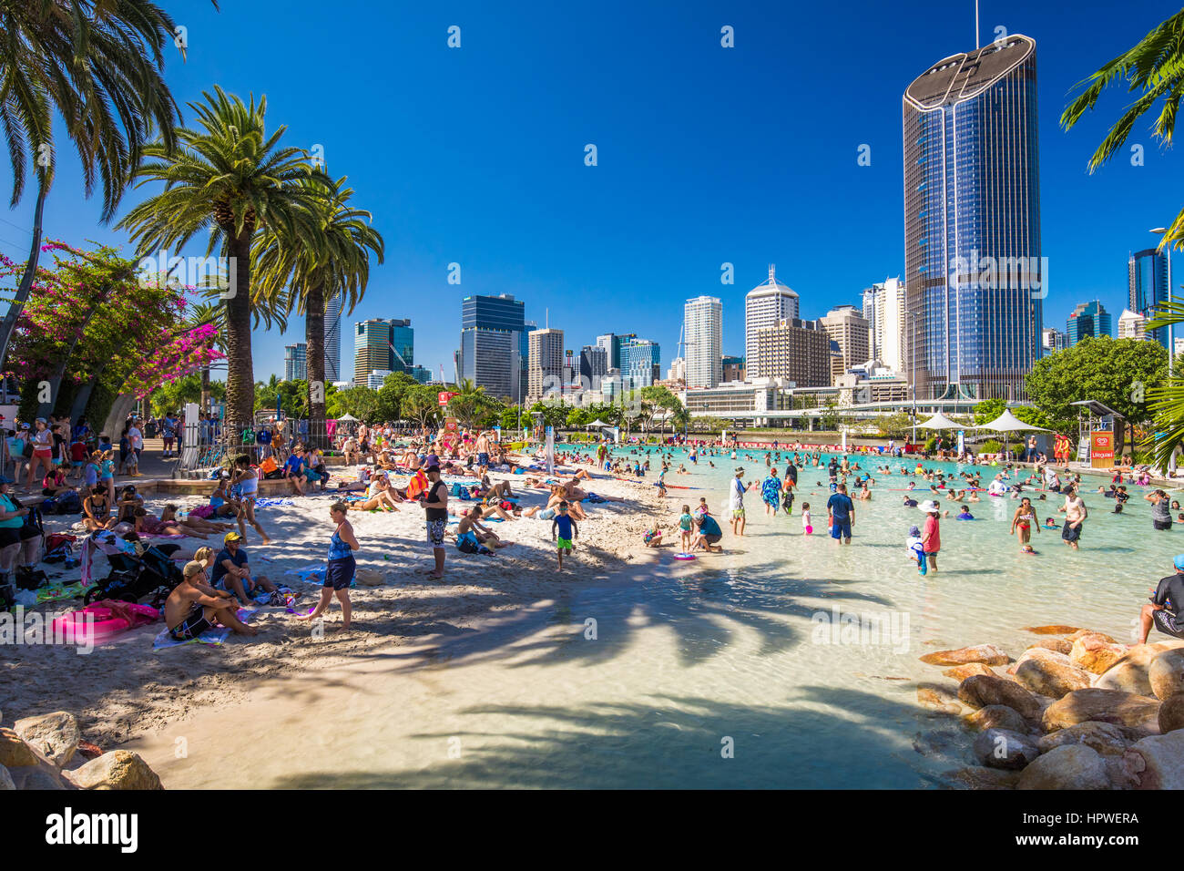 BRISBANE, AUS - DEC 29 2016: Streets Beach in South Bank Parkland. It's ...