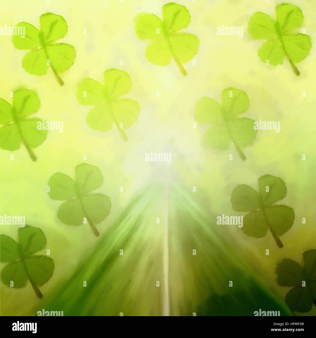 abstract watercolor luck conceptual background with manny clover and ...