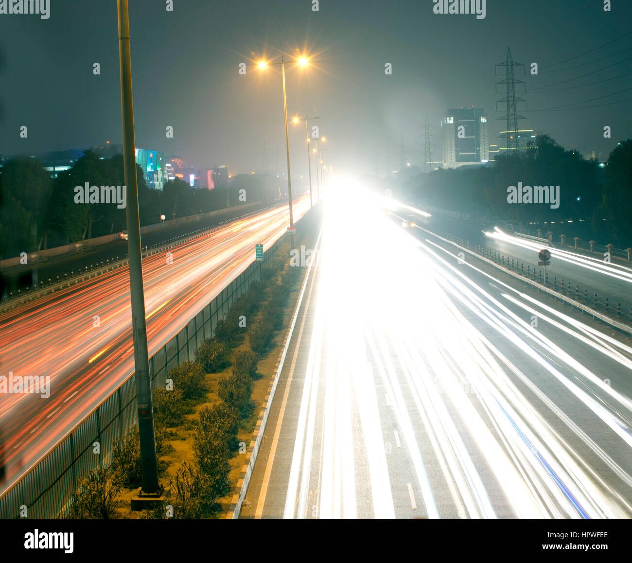 light trails on road Stock Photo - Alamy
