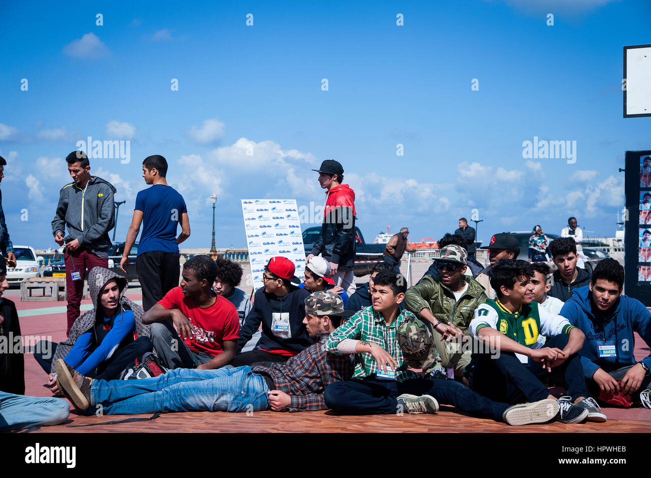 Libya, Tripoli: Young guys breakdance at an open air dance and parkour ...