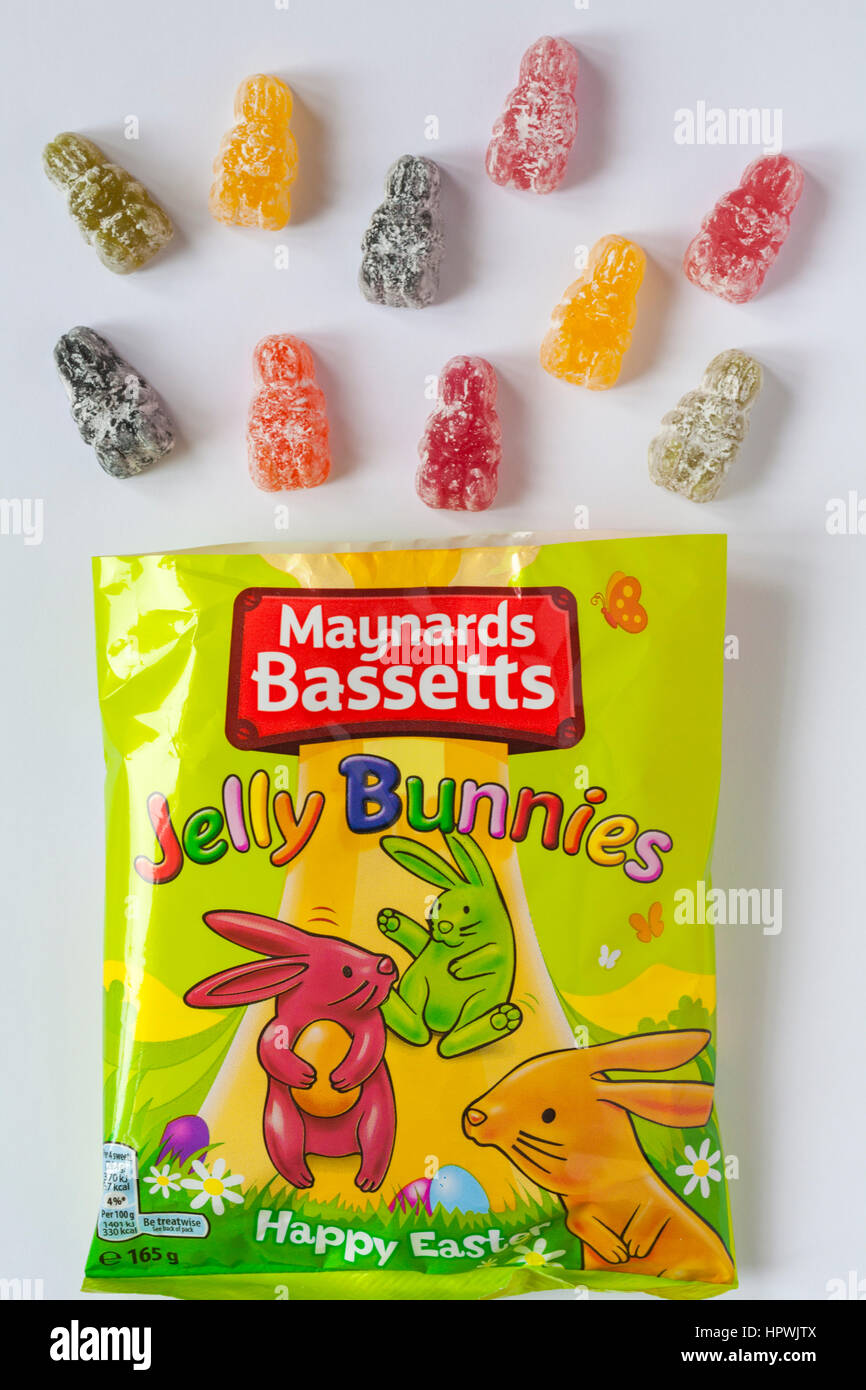 Packet of Maynards Bassetts Jelly Bunnies sweets for a Happy Easter, fruit flavoured jelly ...
