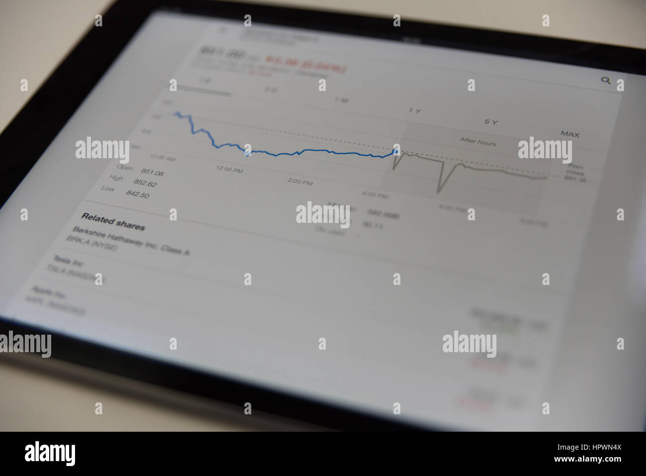 Watching stock market on tablet Stock Photo - Alamy