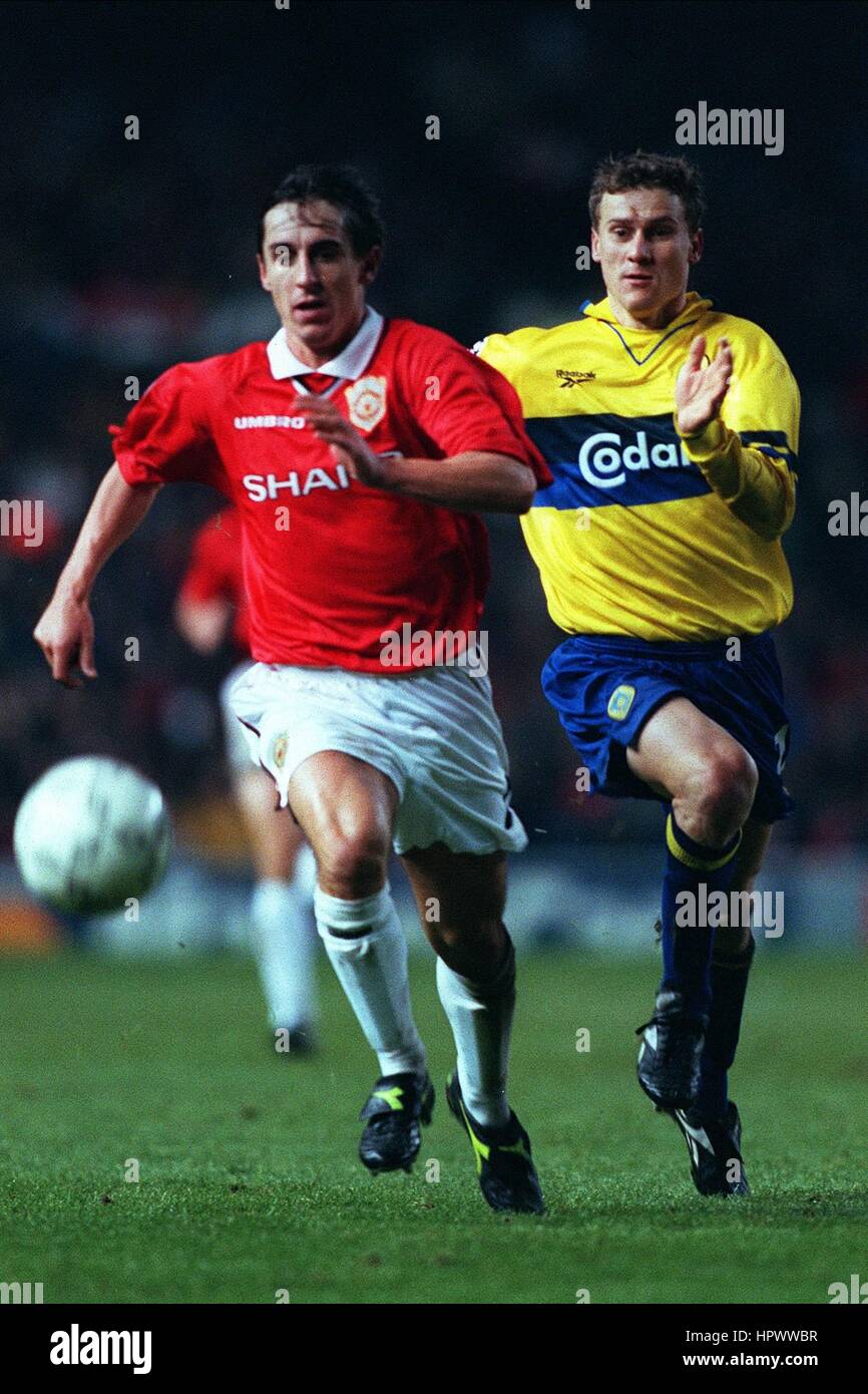 GARY NEVILLE & EBBE SAND MANCHESTER UNITED V BRONDBY 06 November 1998 ...