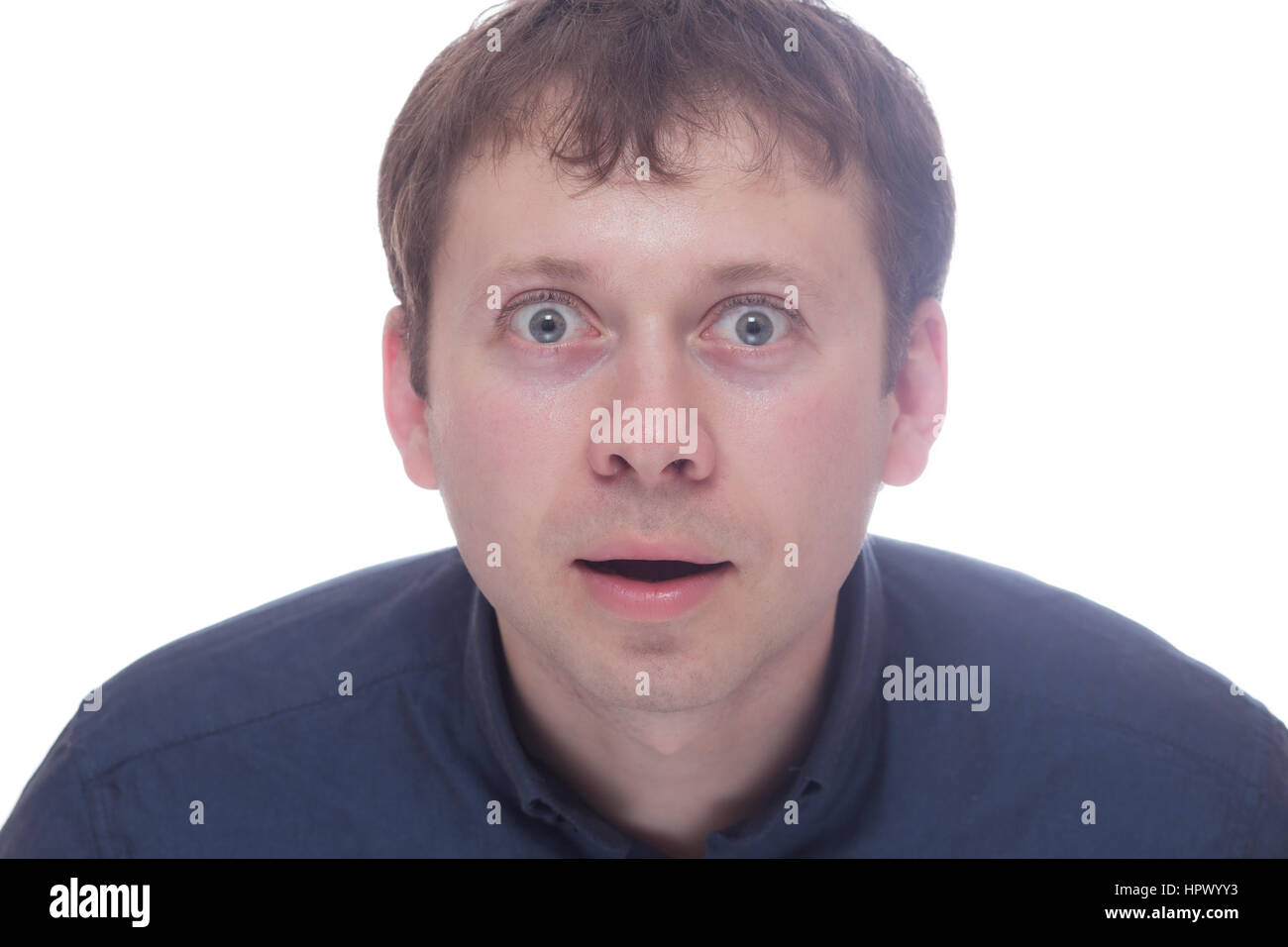 Surprised man isolated on white background Stock Photo - Alamy