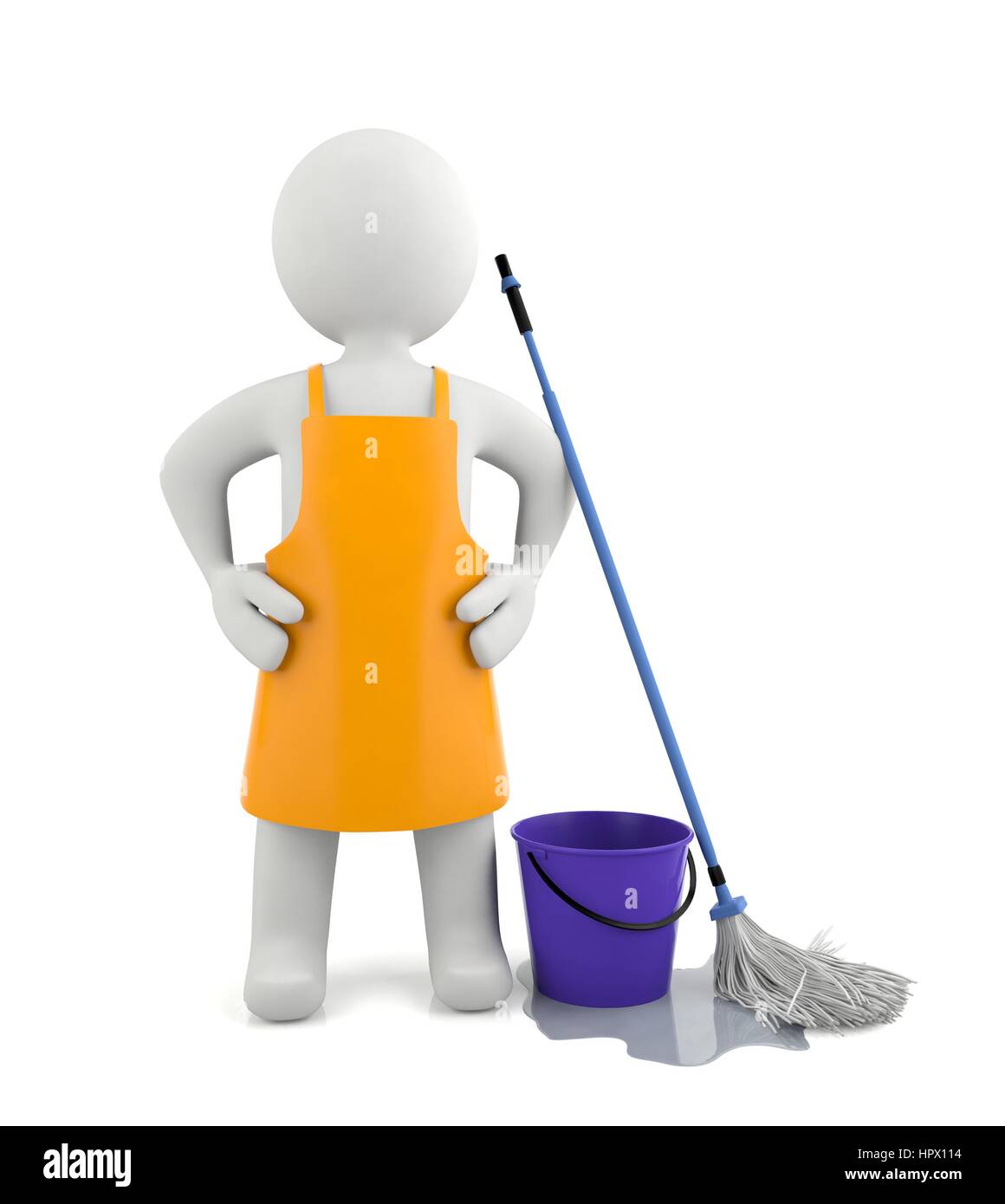 3d cleaner man standing isolated with cleaning equipments Stock Photo ...