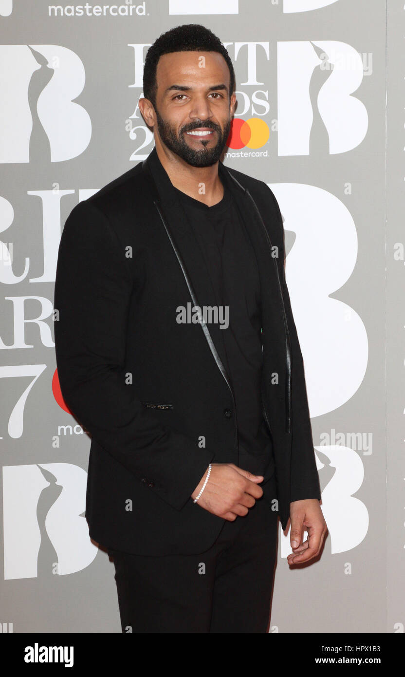 London, UK. Craig David at The BRIT Awards 2017 at The O2, Peninsula ...