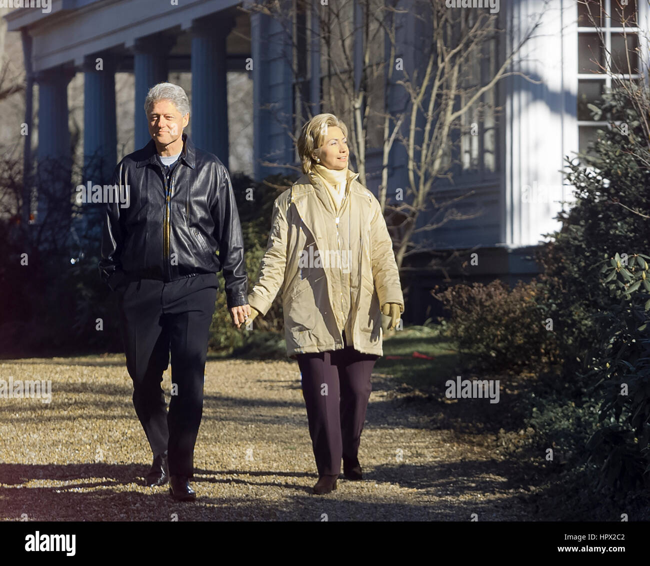 President Clinton and first lady Hillary Rodham Clinton walk down their ...