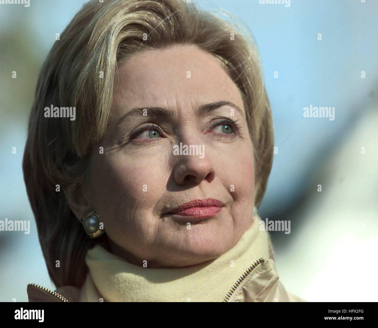 First lady Hillary Rodham Clinton talk to the press in front of her ...