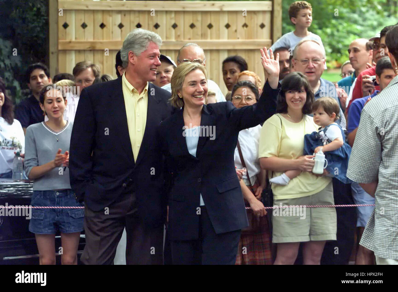 President Bill Clinton and First Lady Hillary Clinton greet residents ...