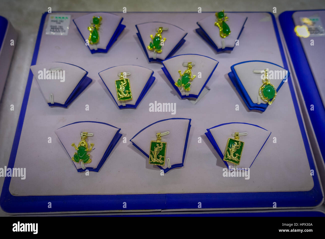 BEIJING, CHINA - 29 JANUARY, 2017: Close up selection of jade craft ...