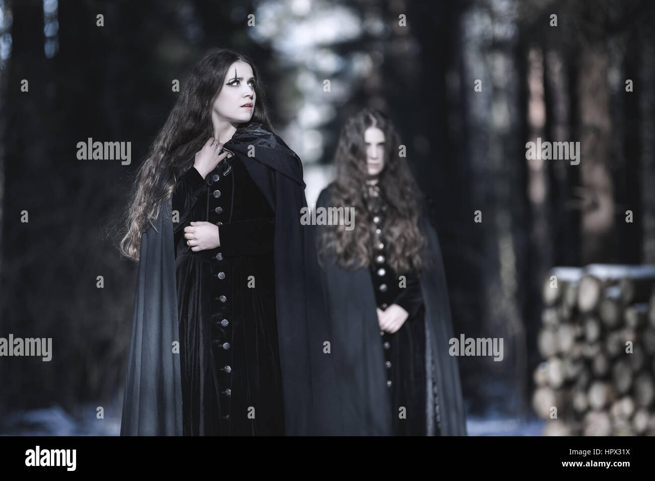 Inner demons. A woman in Victorian dress. Double exposure Stock Photo ...