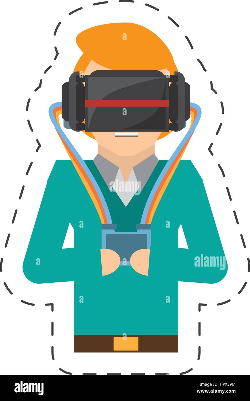 cartoon man with vr goggles control vector illustration eps 10 Stock ...