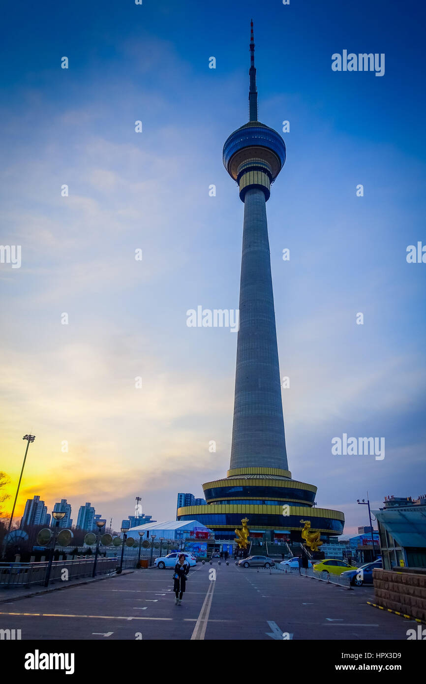 BEIJING, CHINA - 29 JANUARY, 2017: The old CCTV tower of the city, very ...